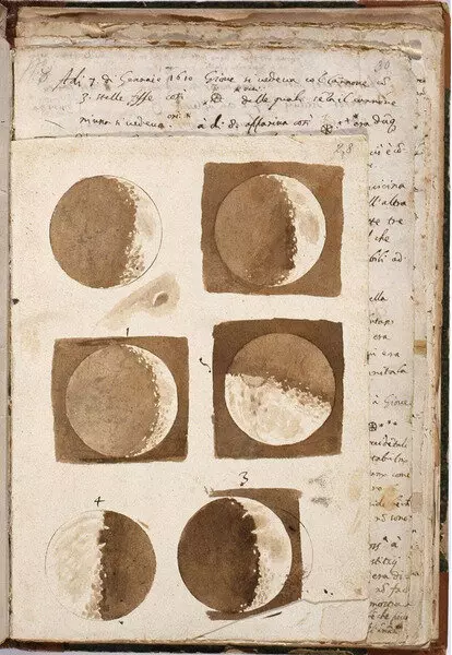 Skicat e para të hënës nga Notebook Galile