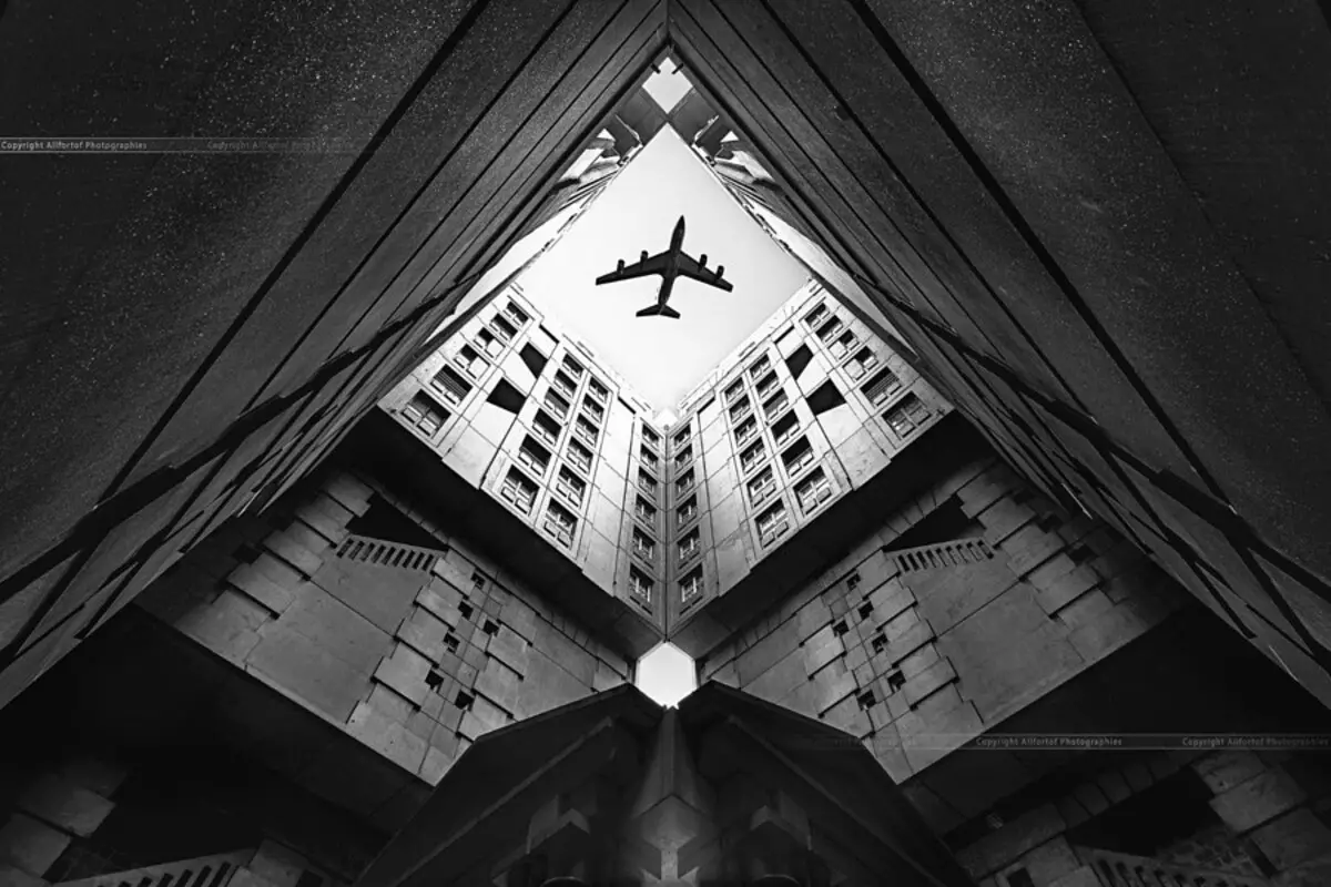 City and plane. Frame, photo