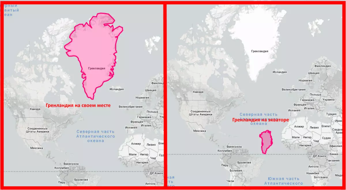 Гренландія реальний розмір