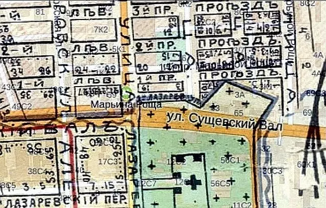 جدید عمارت کی ترقی پر Lazarevian قبرستان کے ساتھ ایک پرانے نقشے کی نافذ