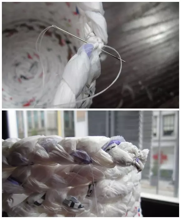 Robíme košík s vlastnými rukami z polyetylénových balíkov 5971_16