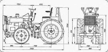 Cinto de trator caseiro 4 + 4: fazendo com suas próprias mãos com um motor de Oka 7387_2