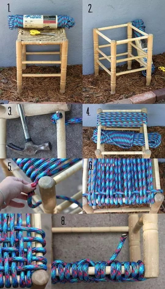 Stool with wicker seat diagonal weaving 02