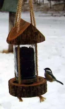 Schöner Vogelzufuhr von Dosen und Holzstücken 8473_1